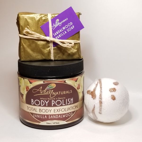 Vanilla Sandalwood Luxurious Bath Set: Sugar Scrub, Bomb & Soap – Adiva ...